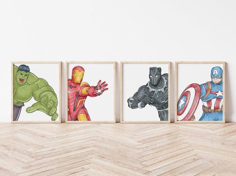 Superhero Prints for Kids – Set of 6 Boys Room Wall Art – Digital ...