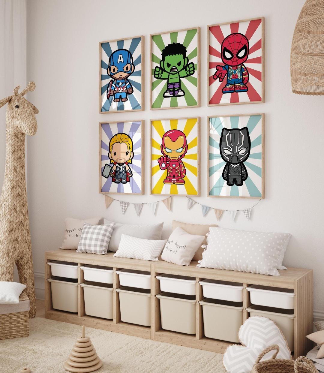 Superhero Wall Art for Kids Room | Set of 6 Printable Nursery Posters ...