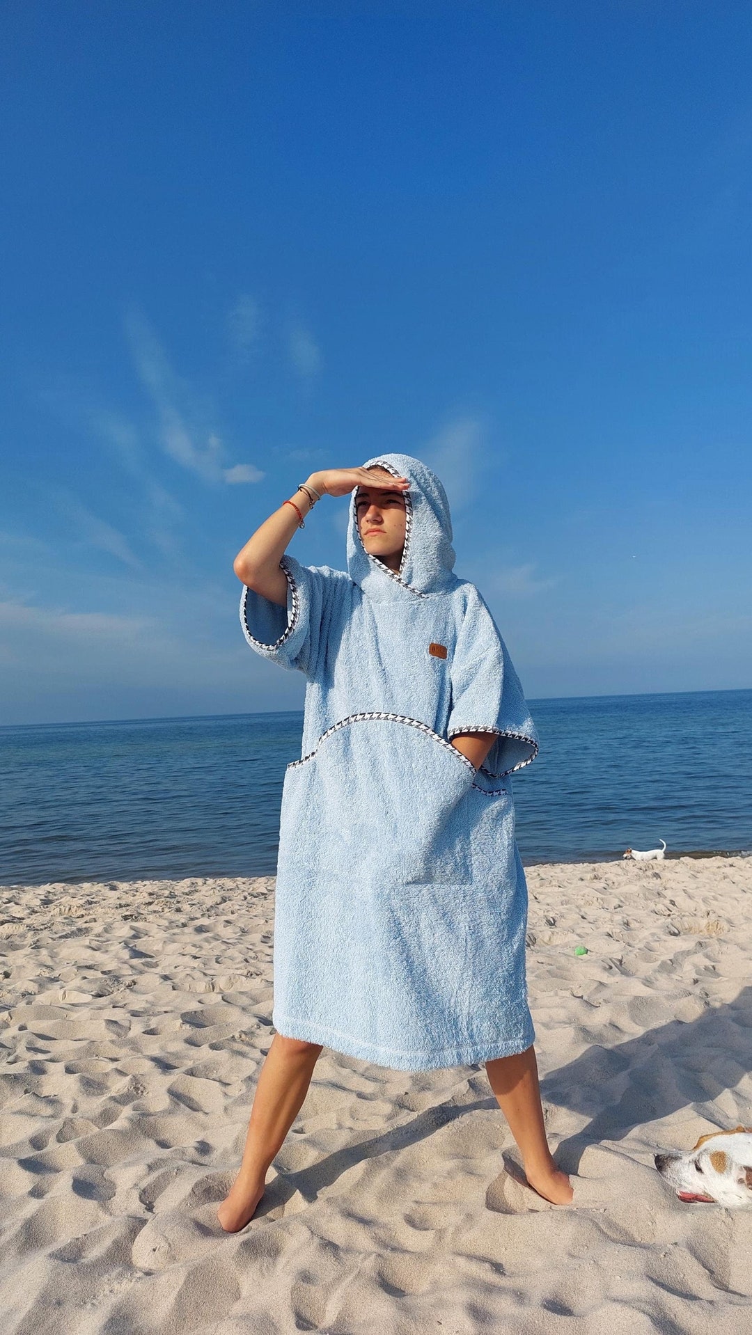 Beach Towel Poncho - Just Blue - Surf Poncho - Hooded Swim Robe - Cotton Swim Poncho - Changing ...