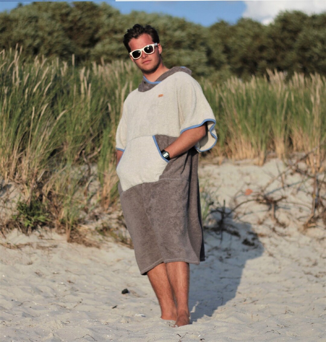 Surf Poncho Adult Blue Sailor - Hooded Towel 100 % Cotton - Swim Parka ...