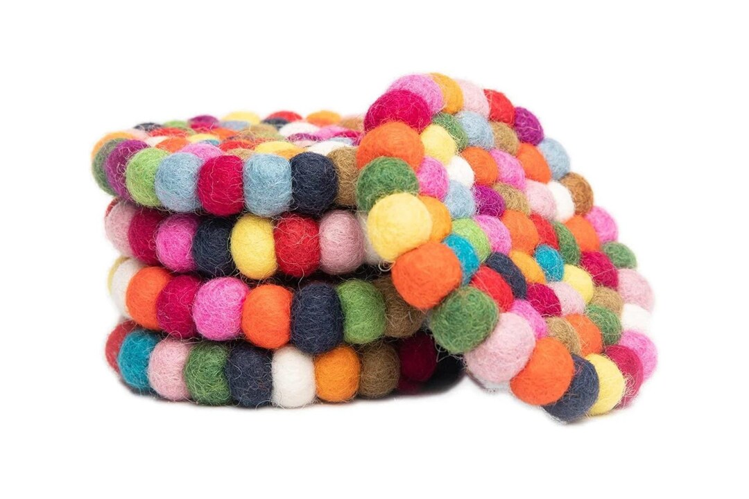 Round Felt Coasters - Multi-color Set of 5 - 100% Merino Wool - Water ...