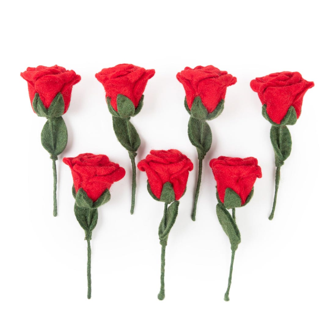 Red Rose , Valentine's Day Gift , Wool Felt Roses , Felt Rose Bouquet ...