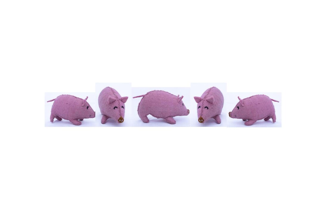 Needle Felted Wool Pig Toys: Purple Miniature Figurines, Set of 5 - Etsy
