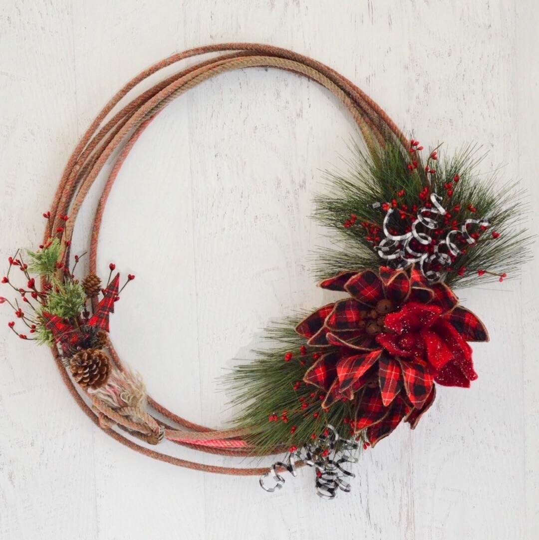 Plaid Christmas Upcycled Lariat Rope Wreath - Etsy