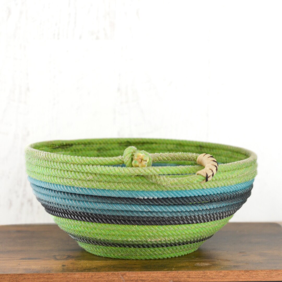 Vibrant Green and Blue Upcycled Lariat Rope Basket - Etsy