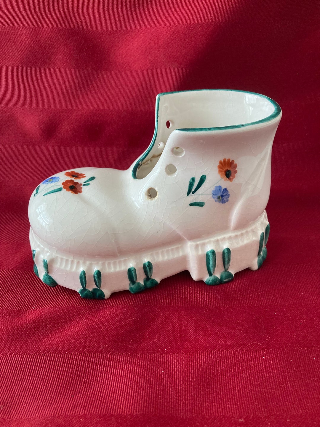Vintage Ceramic Hand Painted Flower Shoe Planter, Made in Italy. - Etsy
