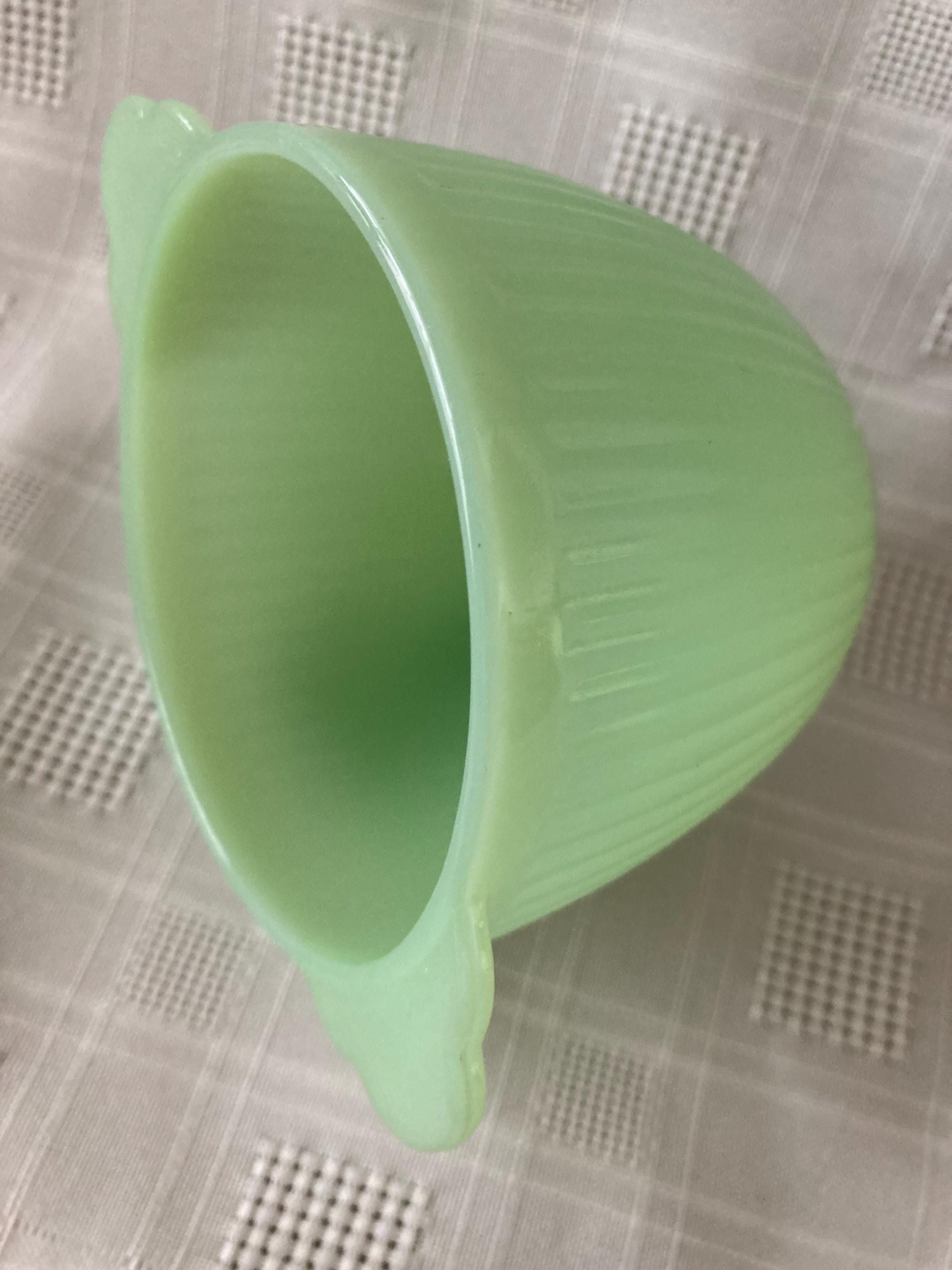 Vintage Jadeite Fire King june Ray Two Handled Ribbed Sugar Bowl With ...