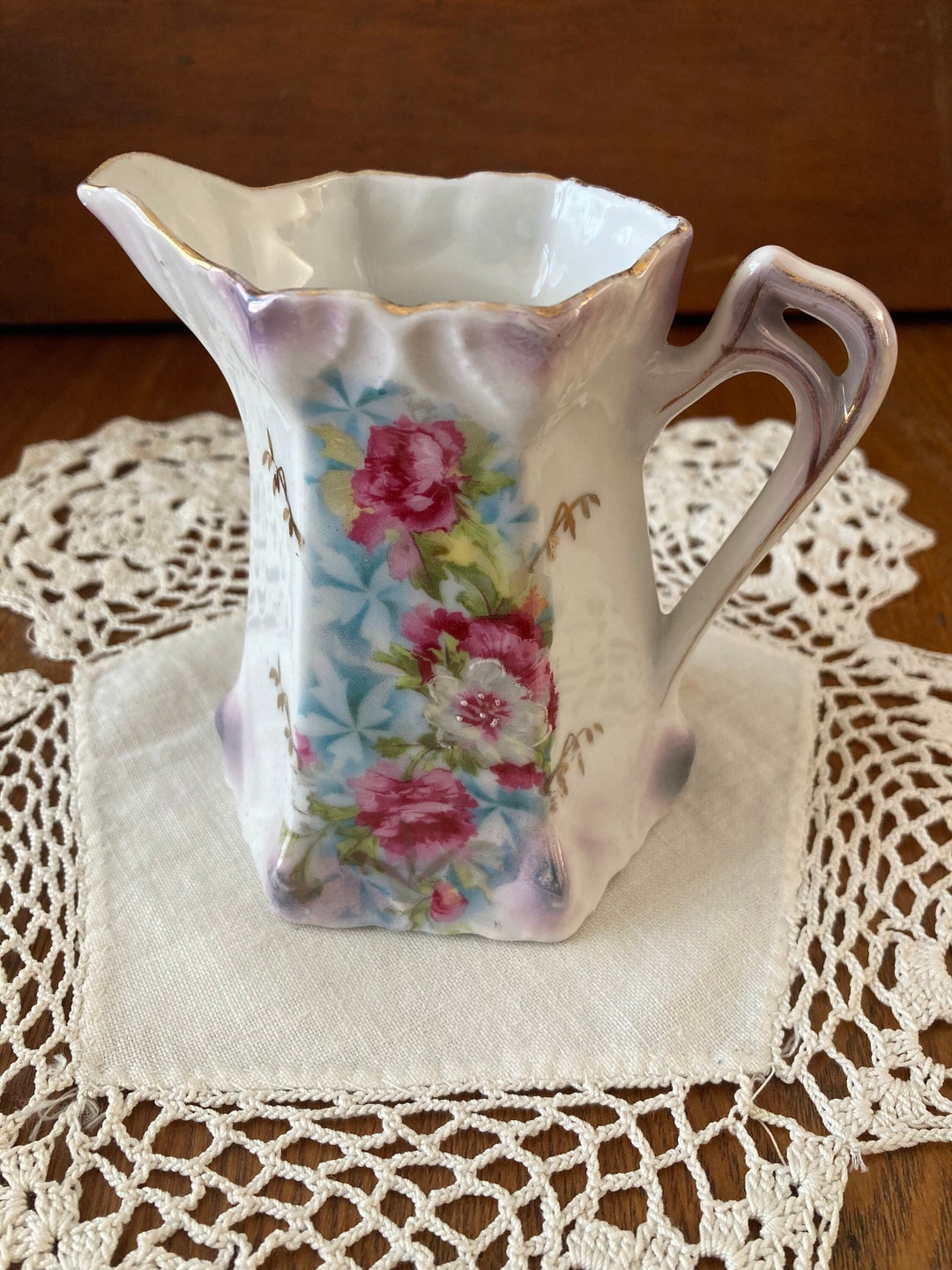 Vintage Bavarian Floral Creamer: Hand Painted Gilded Ceramic - Etsy