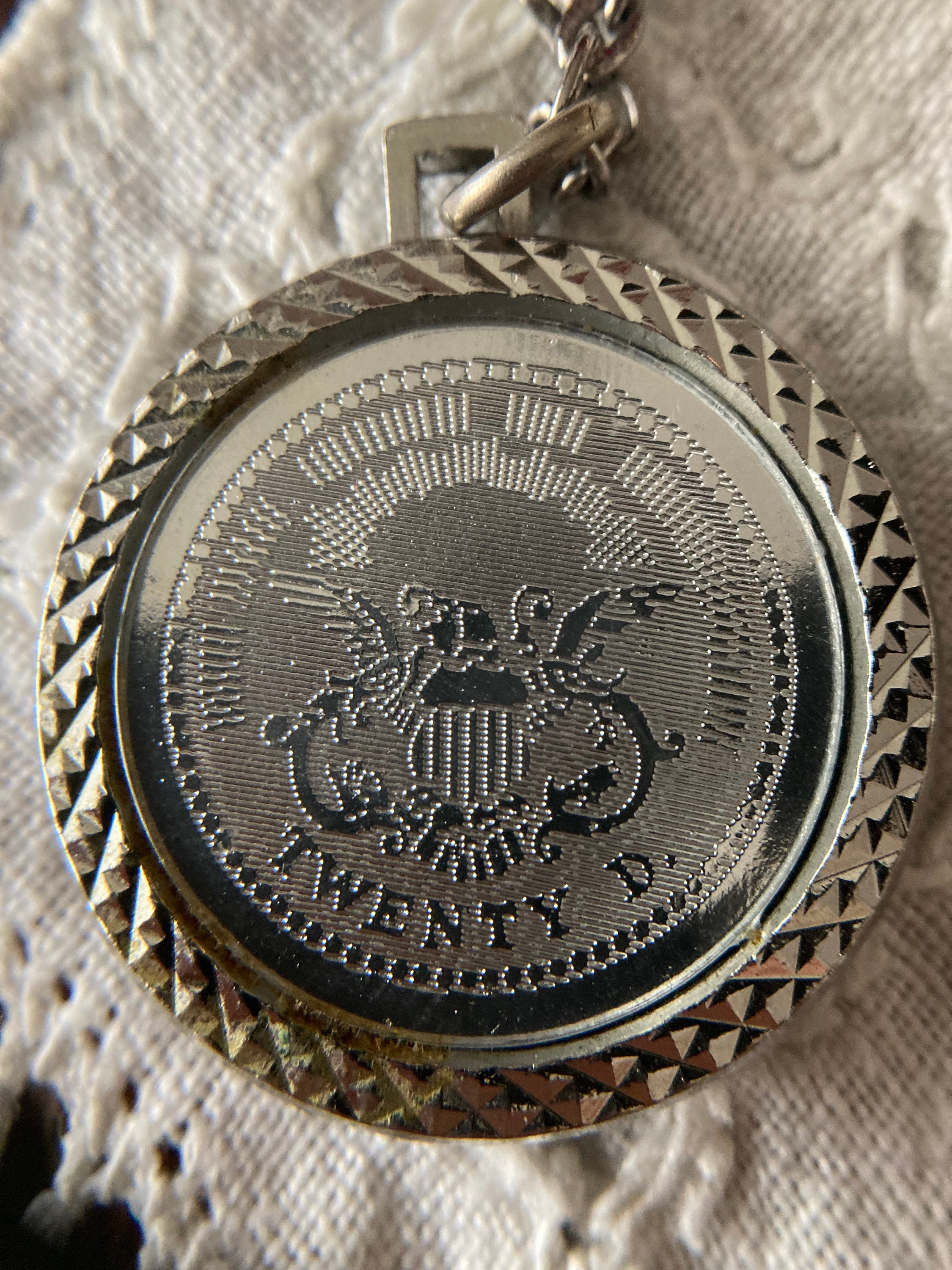 Vintage Bicentennial Silver Tone Replica Twenty Dollar Coin Necklace ...