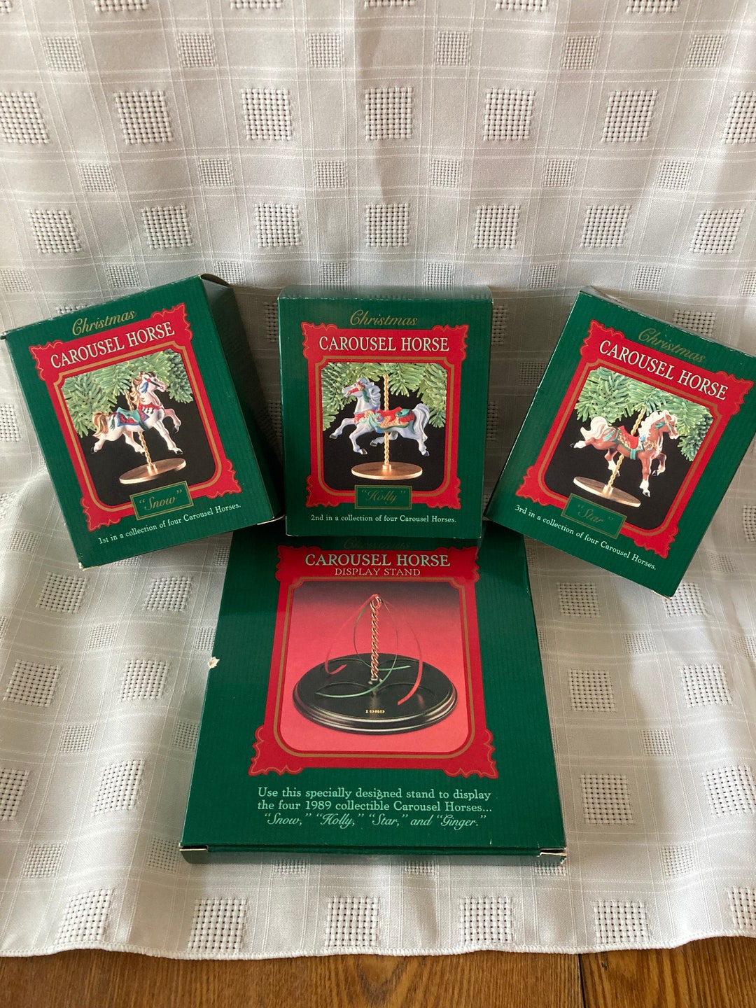 Vintage 1989 Hallmark Christmas Carousel Horses, "snow," "holly." "star ...