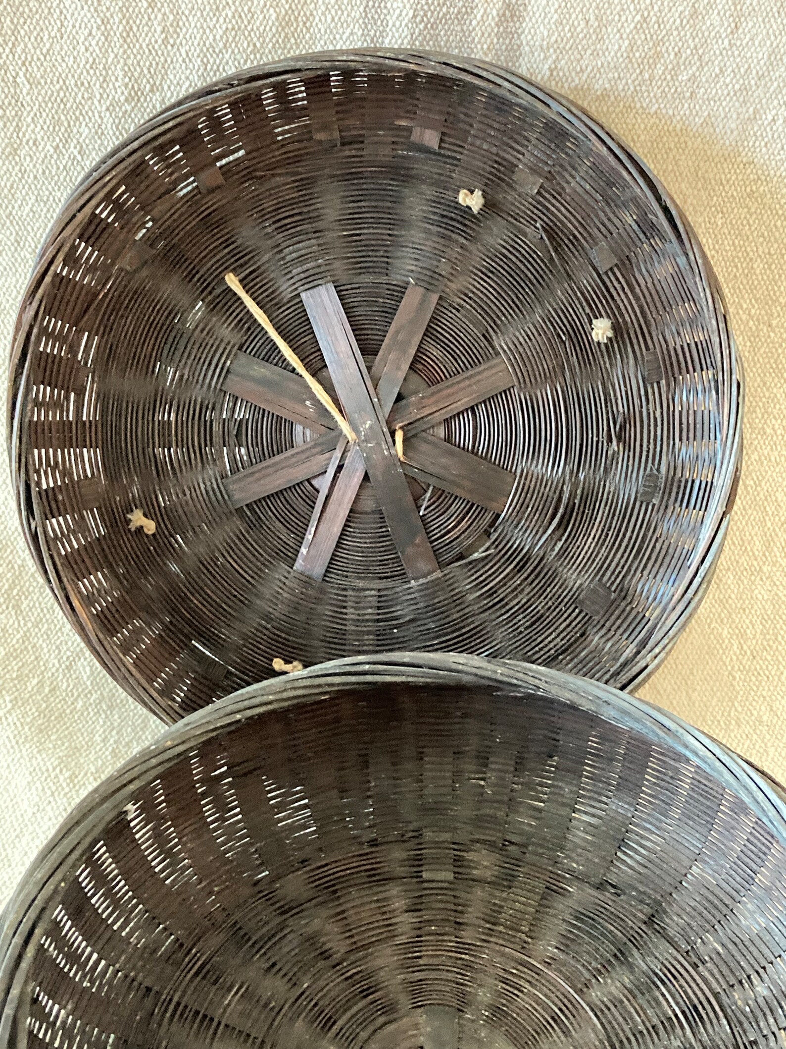 Vintage Chinese Dark Brown Round Wicker Sewing Basket With - Etsy