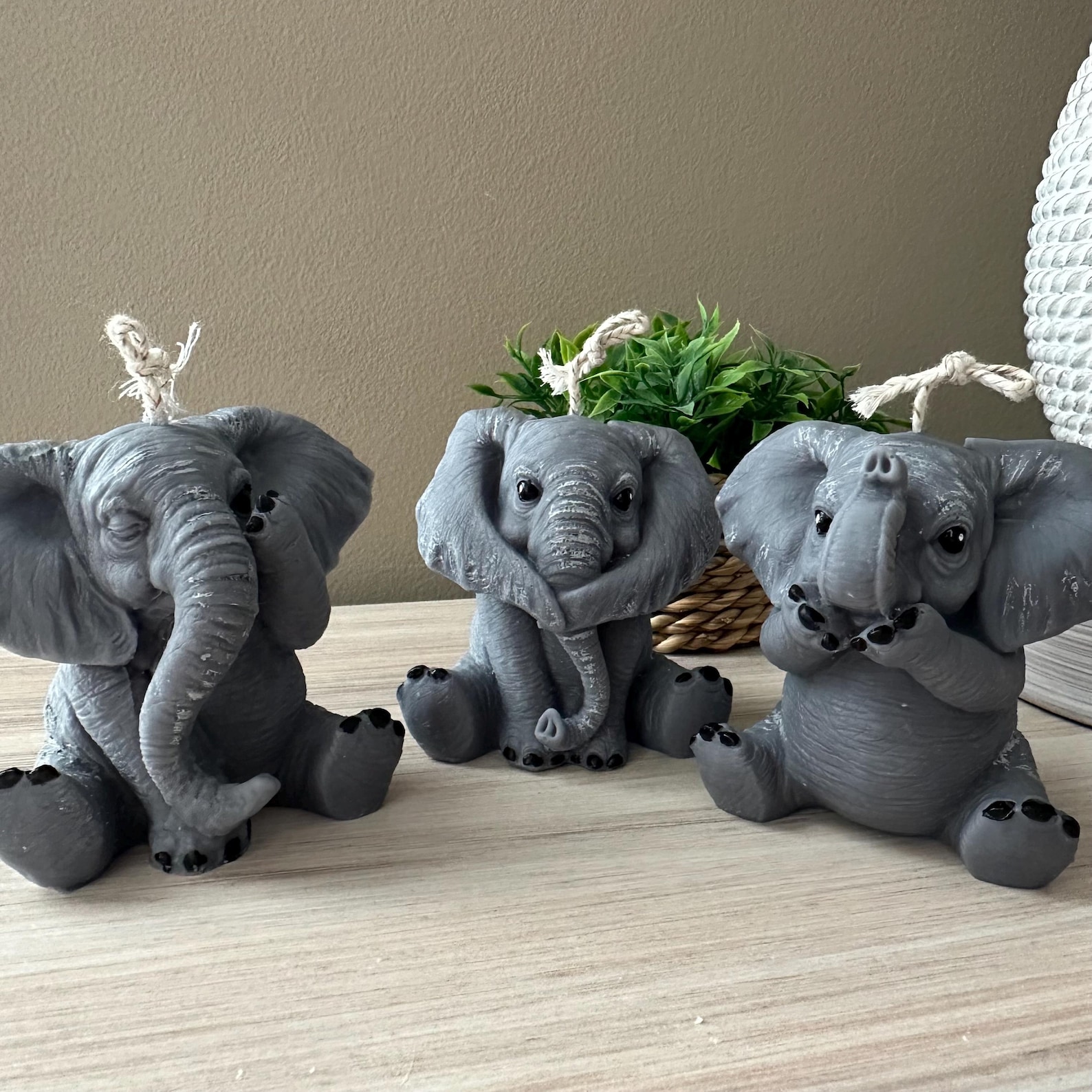 Elephant Candle Trio: Hear, See, Speak No Evil - Soy Wax Animal Candle ...