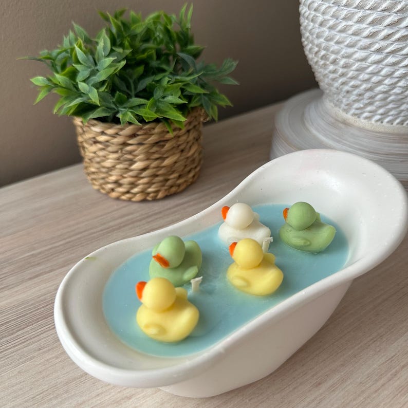 Whimsical Bathtub Soy Wax Candle: Floating Ducklings, Gypsum Holder - Etsy