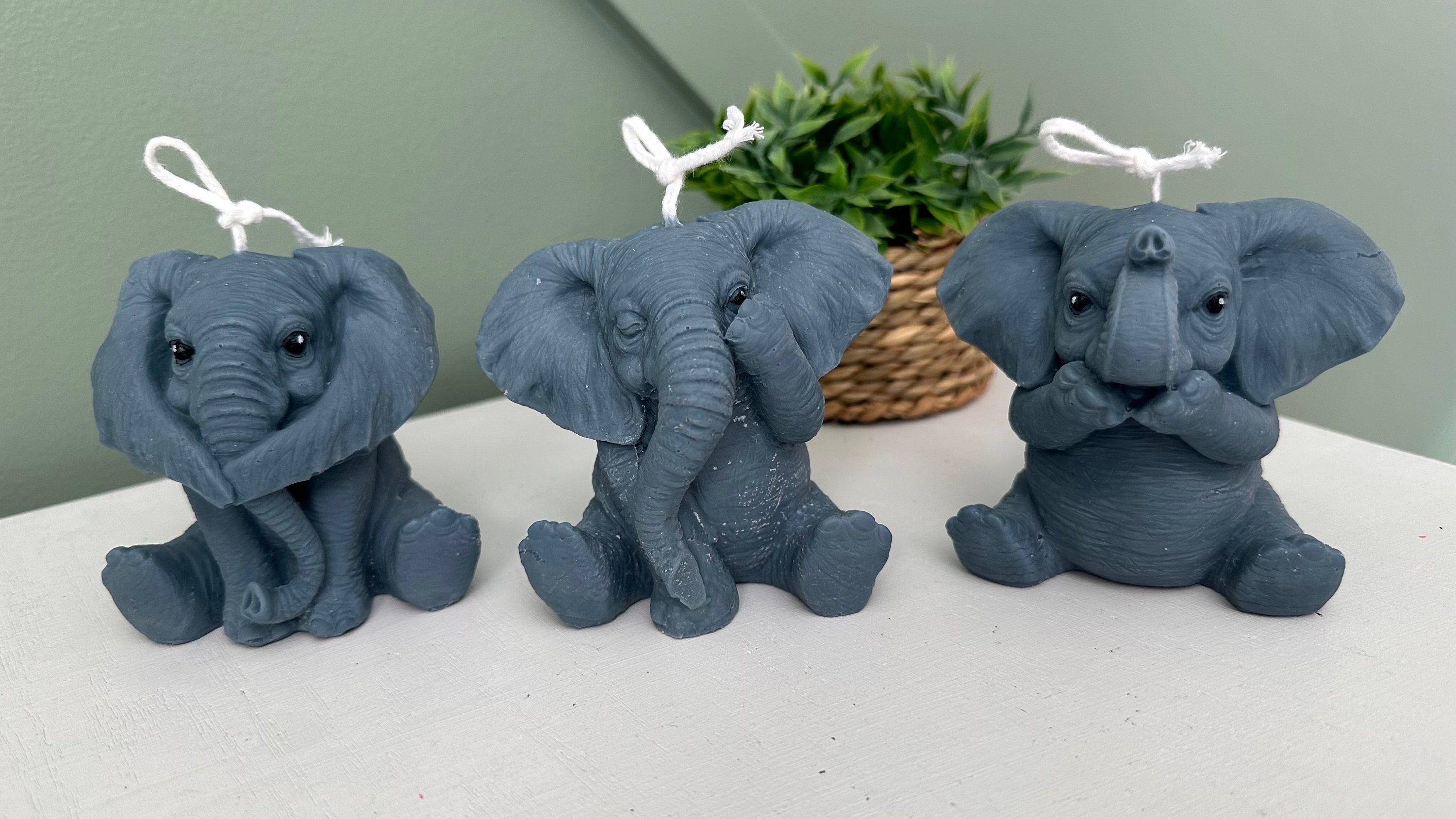 Elephant Candle Trio: Hear, See, Speak No Evil - Soy Wax Animal Candle ...