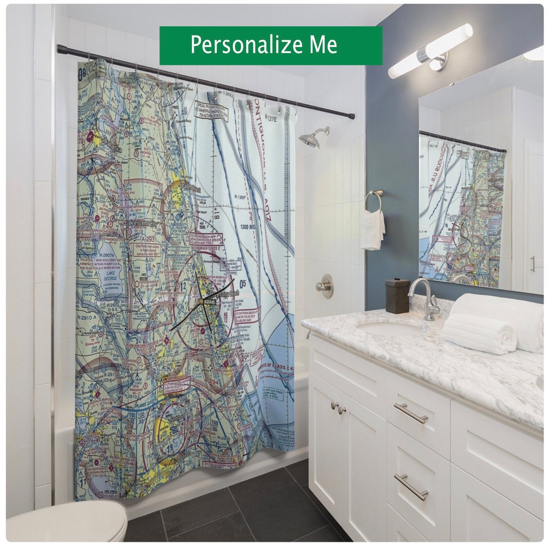 Aviation Sectional Chart Shower Curtain - Aviation Decor Bathroom ...