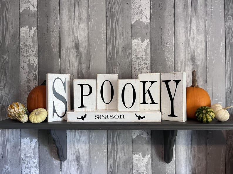 Spooky Season Wood Sign, Word Blocks, Halloween Decor, Fall, Distressed ...
