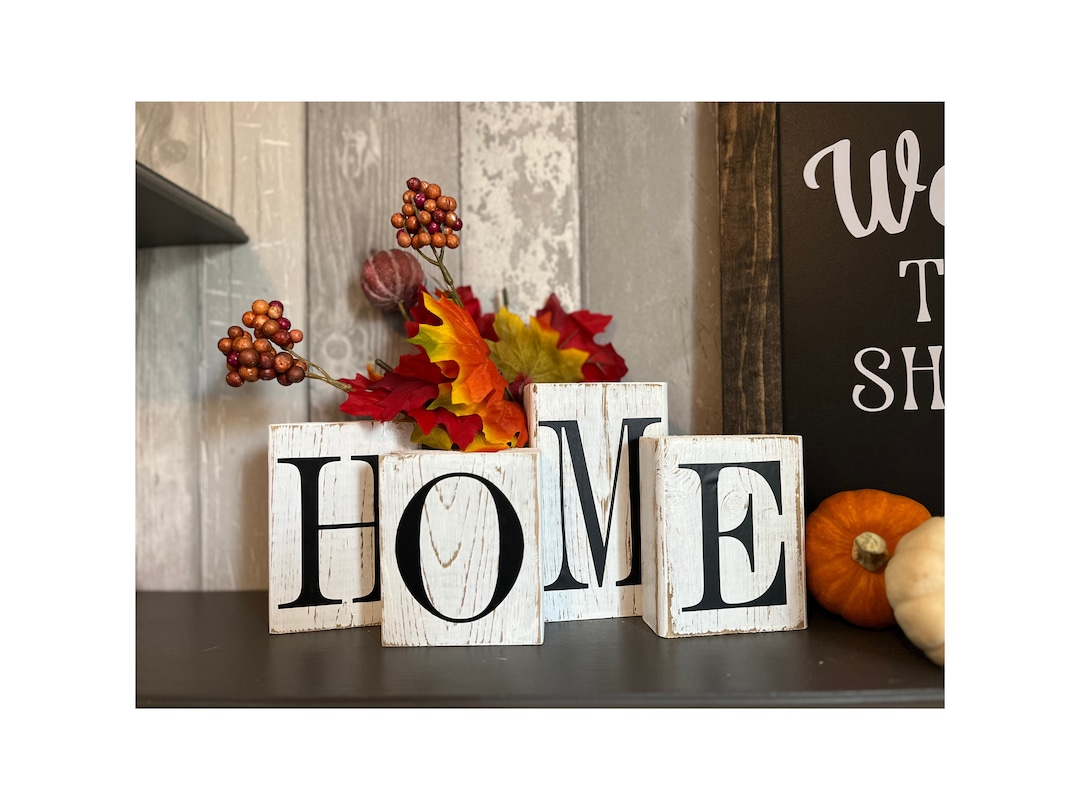 Handmade Wooden Block Sign Set - HOME | Farmhouse Decor | Distressed ...