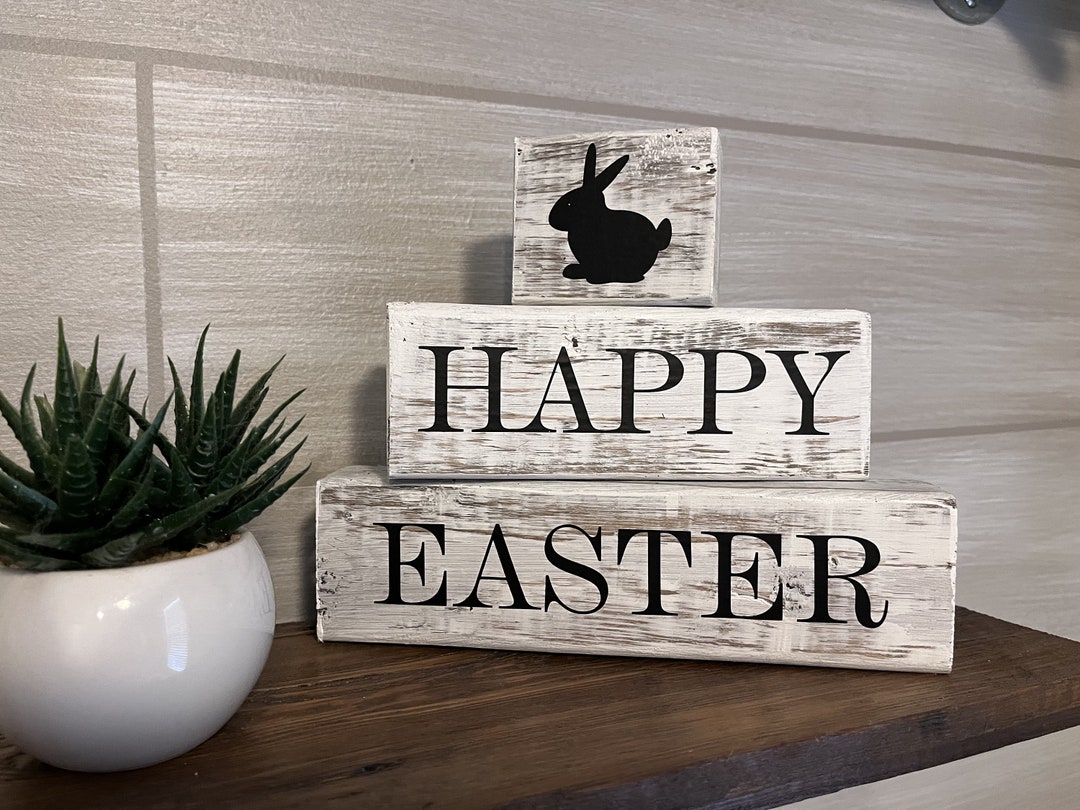 Happy Easter Wood Blocks | Wood Block Signs | Rustic Home Decor ...