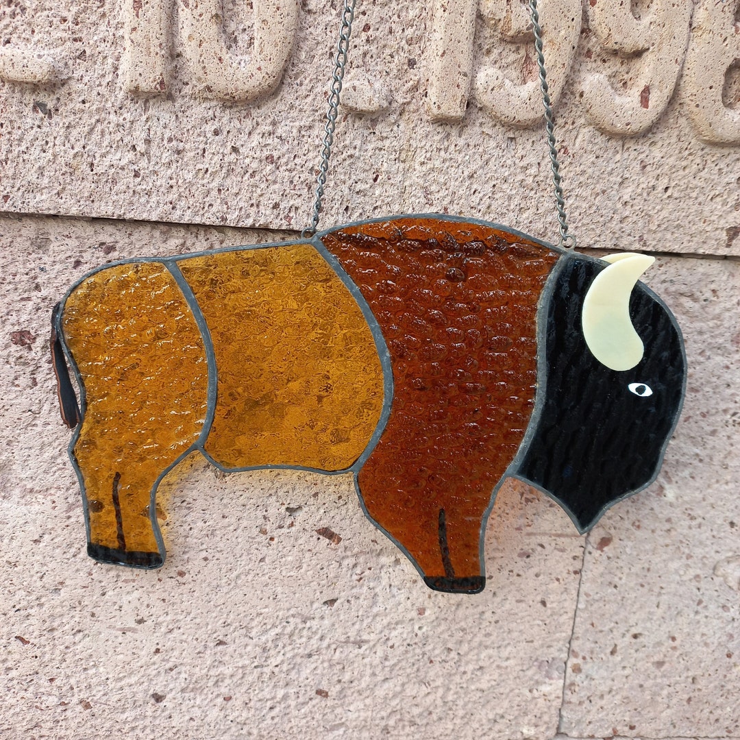 Bison Stained Glass Window Hanging, Leather Tailed Buffalo Glass ...