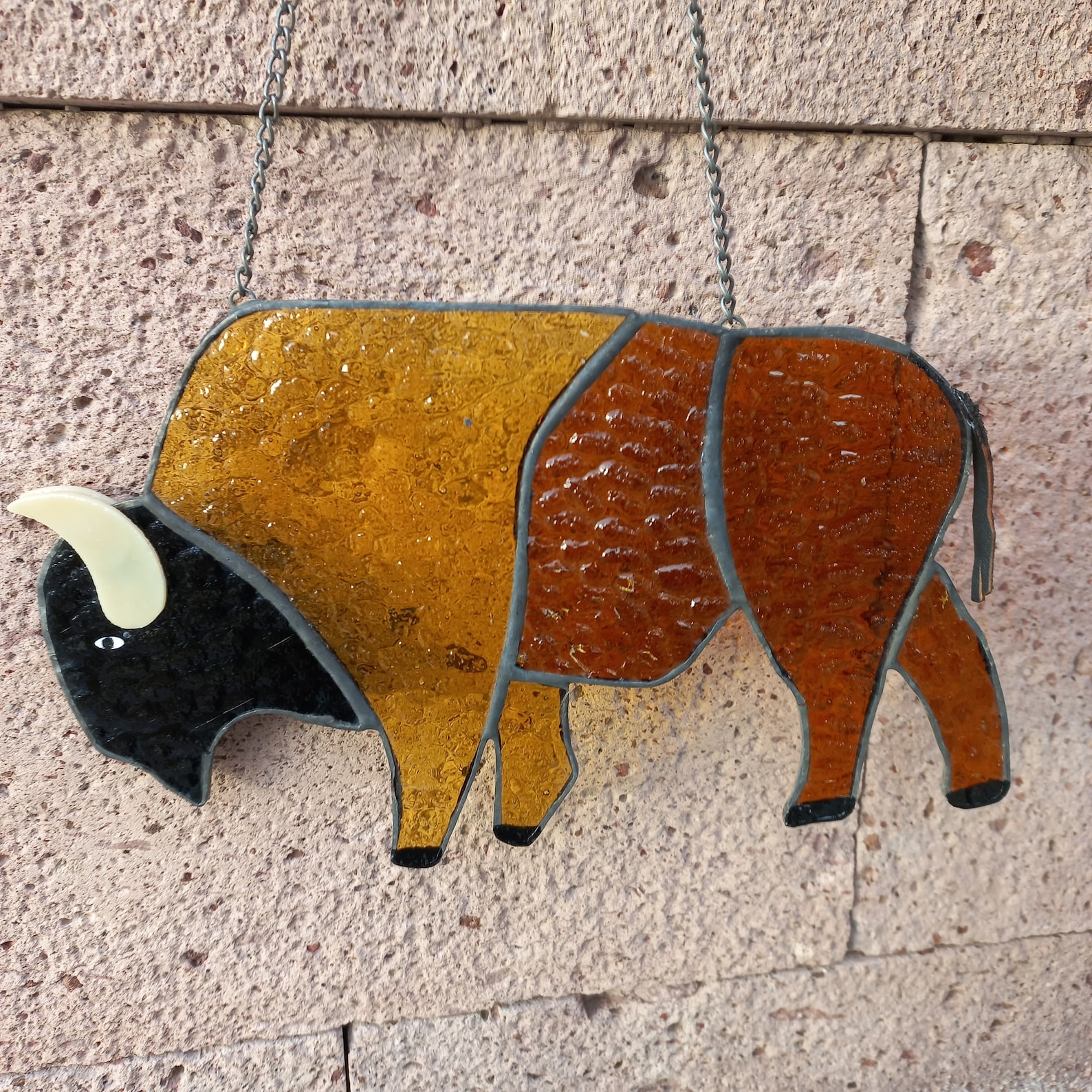 Stained Glass Buffalo Window Hanging, Bison Glass Suncatcher, Birthday ...