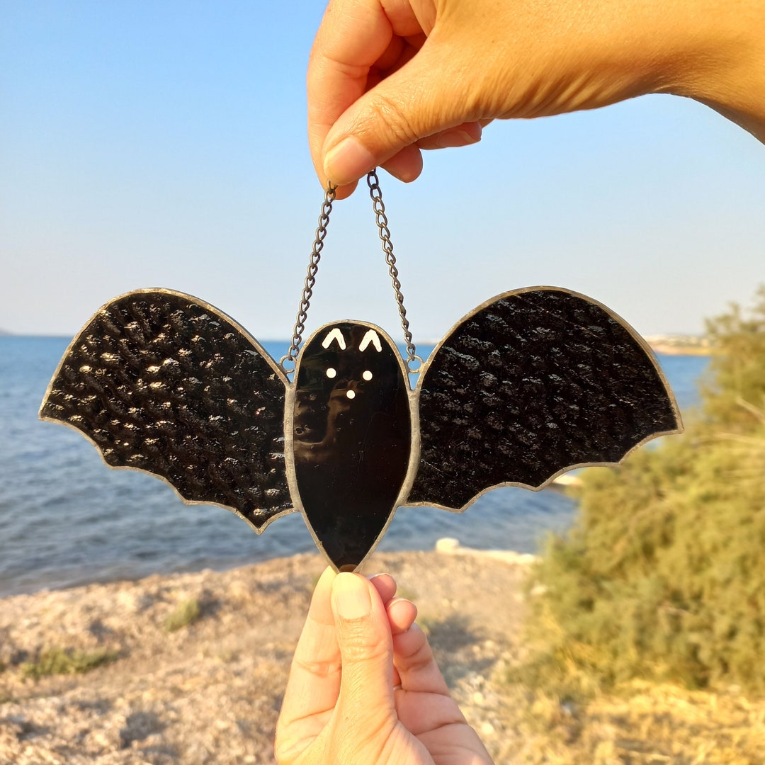 Bat Suncatcher, Stained Glass Halloween Decor, Black Bat, Hanging Bat ...