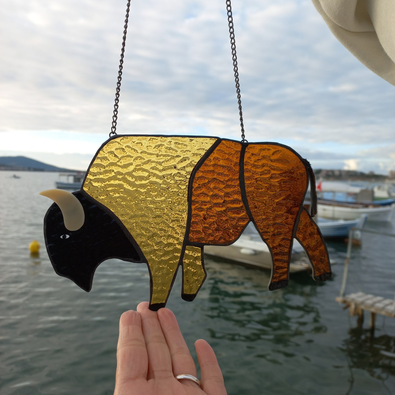 Stained Glass Buffalo Window Hanging, Bison Glass Suncatcher, Birthday ...