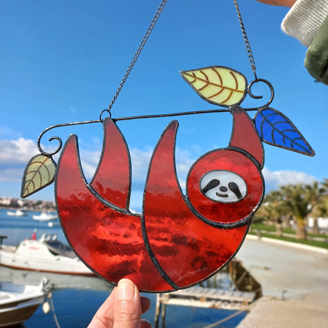Stained Glass Sloth Window Hanging, Sloth Glass Suncatcher, Sloth Decor ...