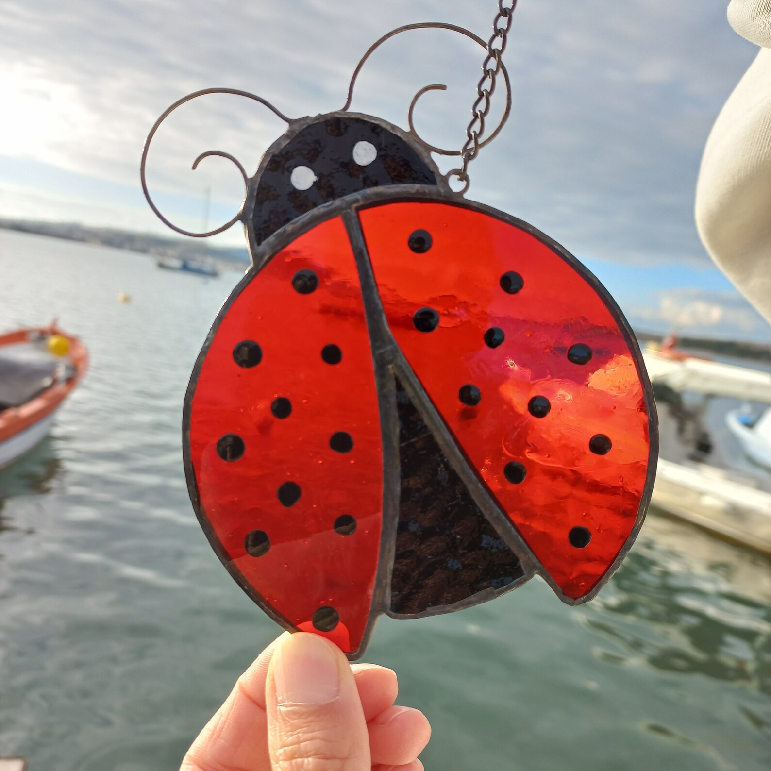 Ladybug Stained Glass Suncatcher Window Hanging, Glass Ladybug Ornament ...
