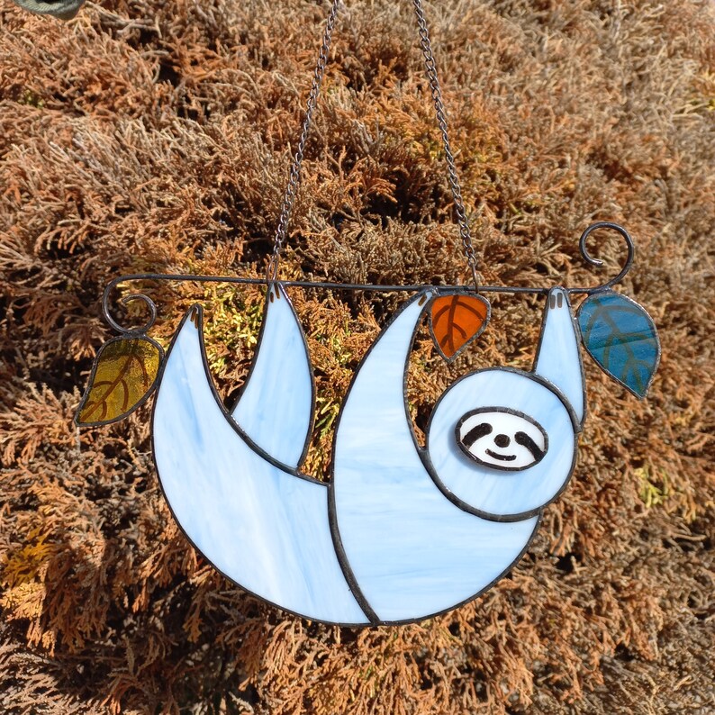 Stained Glass Sloth Window Hanging, Sloth Glass Suncatcher, Birthday ...