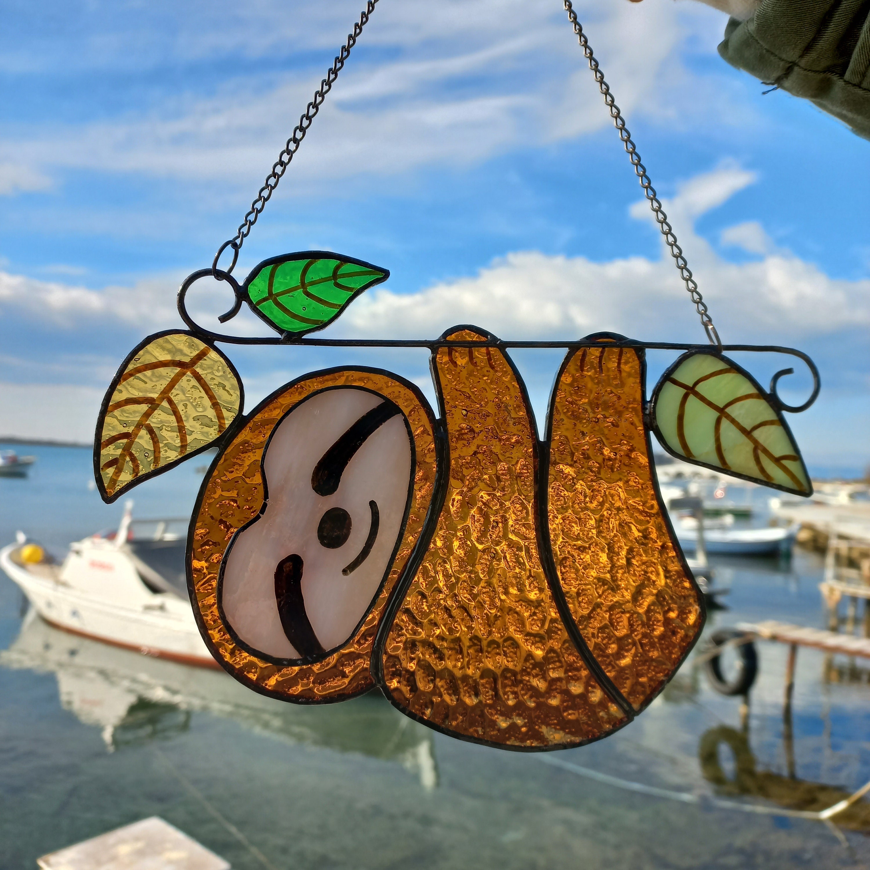 Brown Sloth Window Hanging, Sloth Glass Suncatcher, Sloth Decor Gifts ...