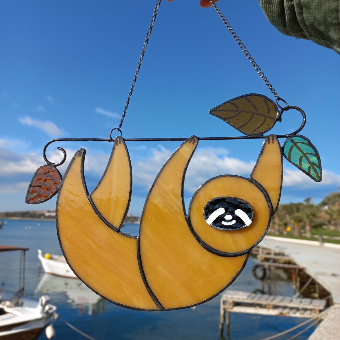 Beige Sloth Window Hanging, Sloth Glass Suncatcher, Sloth Decor Gifts ...