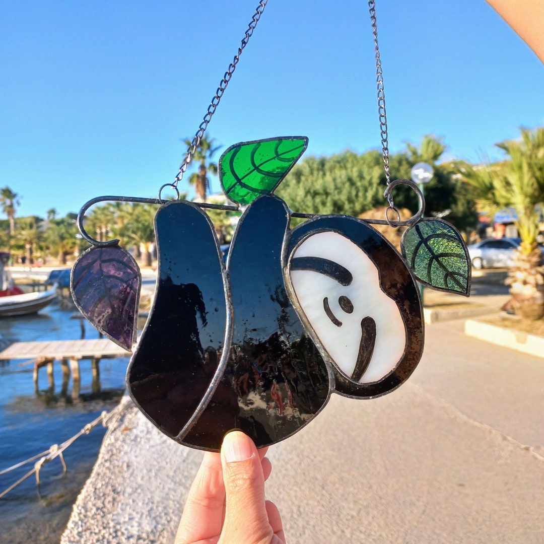 Black Sloth Window Hanging, Sloth Glass Suncatcher, Sloth Decor Gifts ...