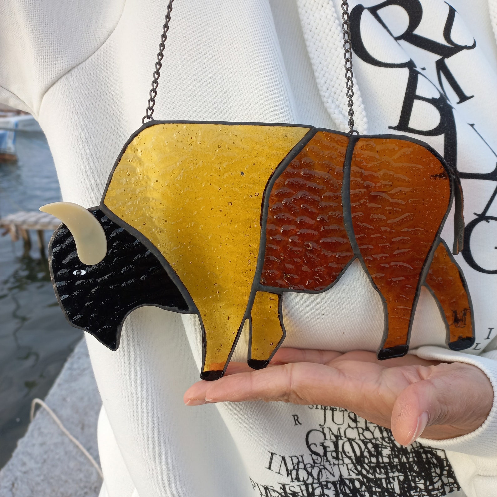 Stained Glass Buffalo Window Hanging, Bison Glass Suncatcher, Birthday ...