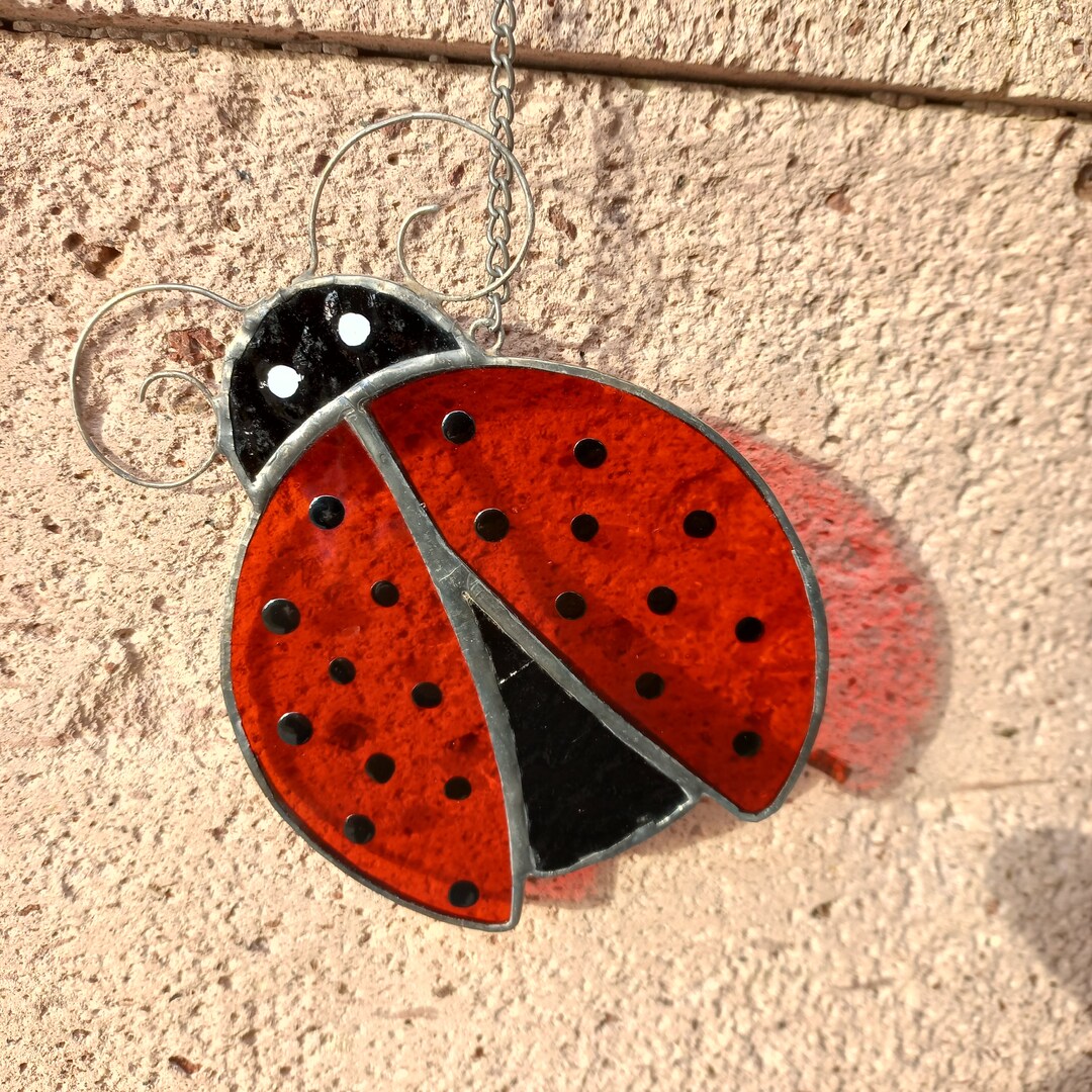 Ladybug Stained Glass Suncatcher Window Hanging, Glass Ladybug Ornament ...