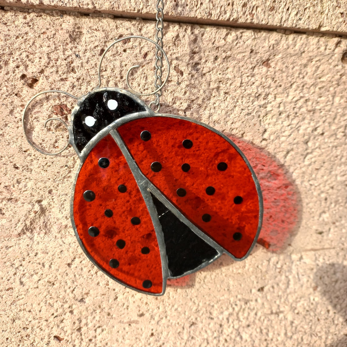 Ladybug Stained Glass Suncatcher Window Hanging, Glass Ladybug Ornament ...