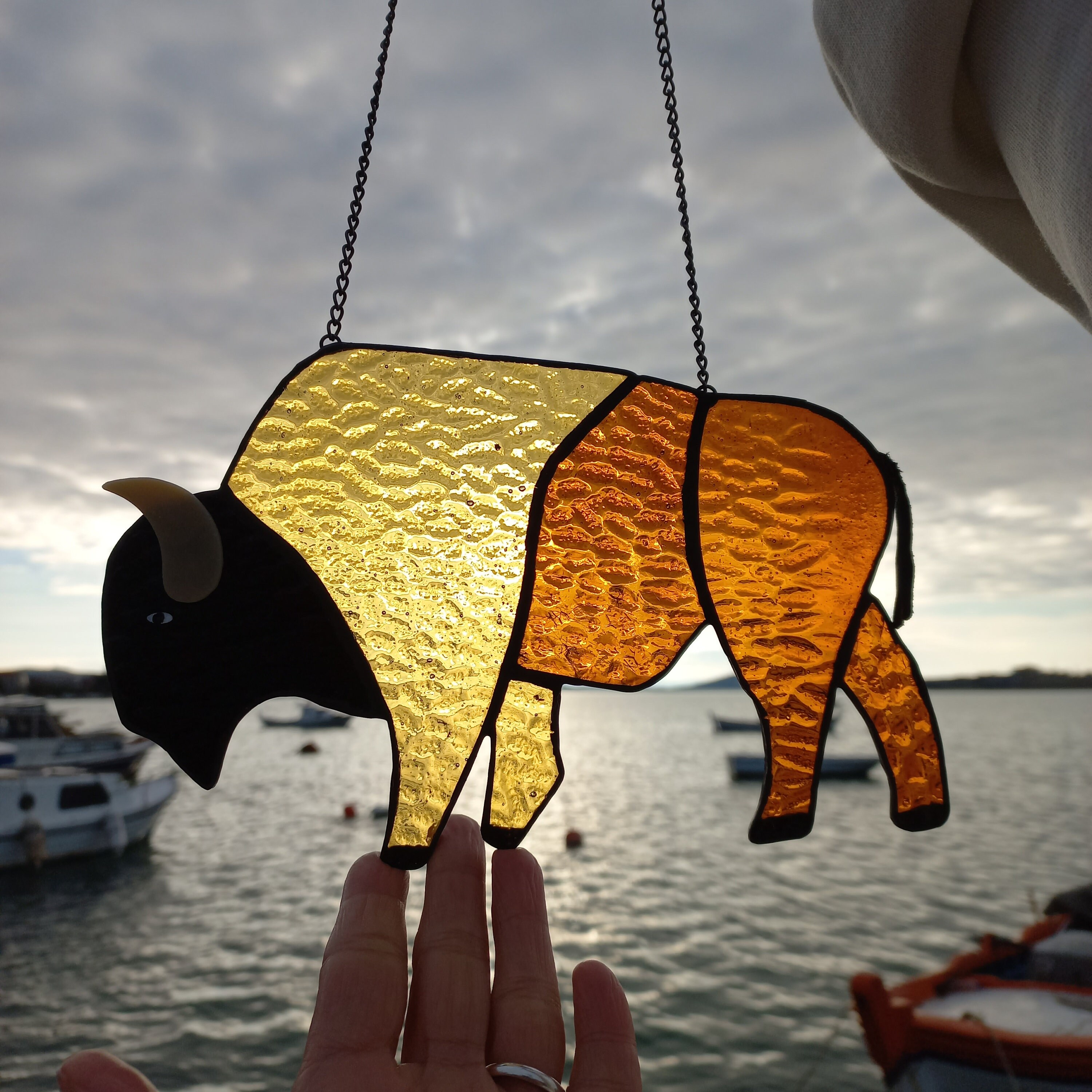 Stained Glass Buffalo Window Hanging, Bison Glass Suncatcher, Birthday ...