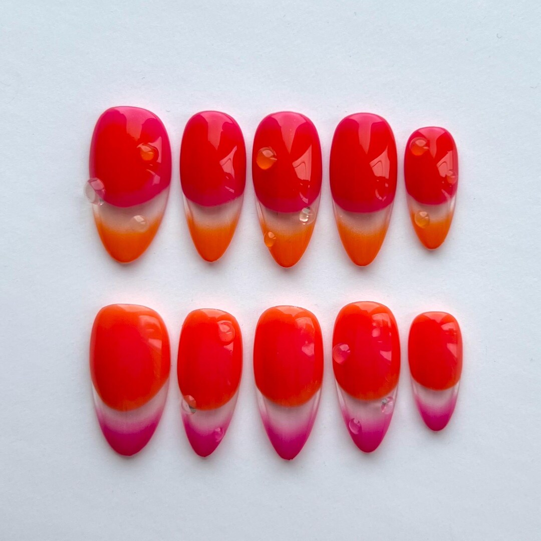 Tequila Sunrise Press on Nails: 3D Ombré Reverse French Tip - Etsy