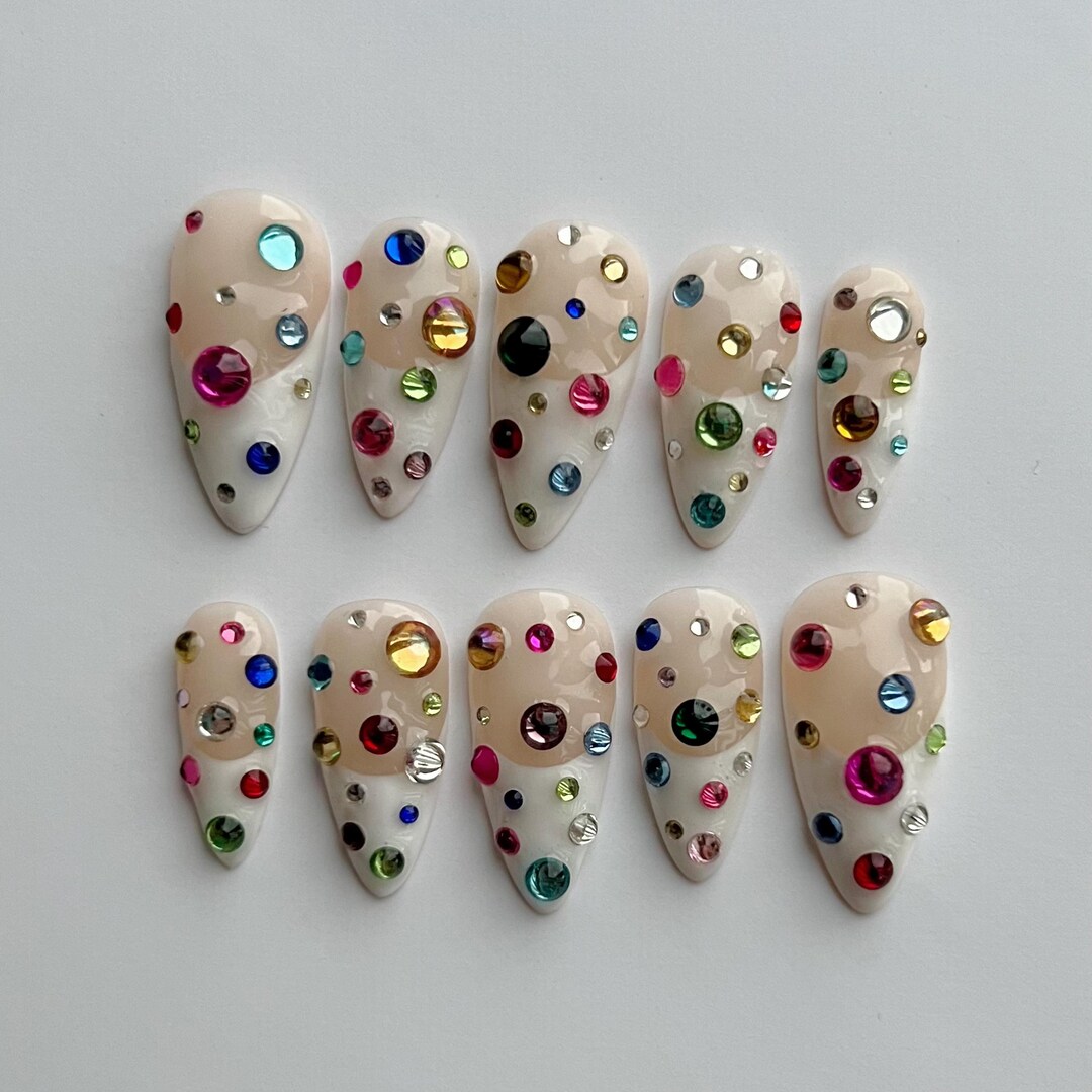 Glam - 3D Press on Nails, Charm Nails, Gem Press Ons, French Tip Press ...