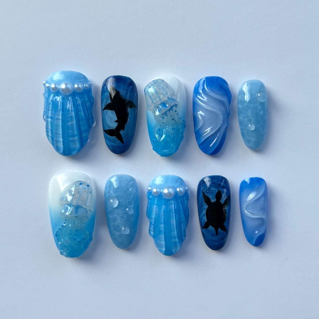 Ocean Glow - 3D Ocean Press on Nails, Animal Nails, Sea Creature Press ...