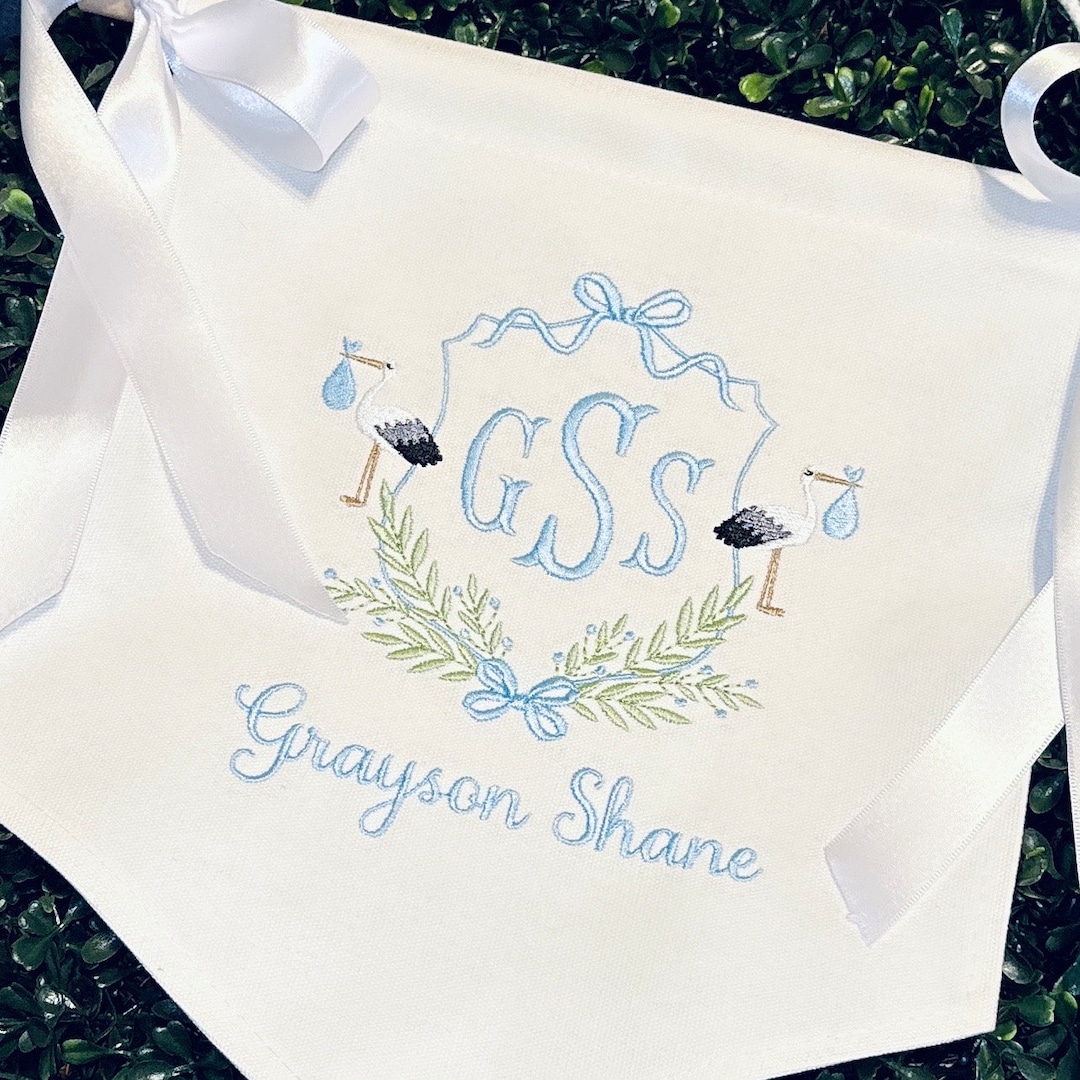 Embroidered Monogrammed Crest Canvas Baby Banner, Welcome New Baby ...