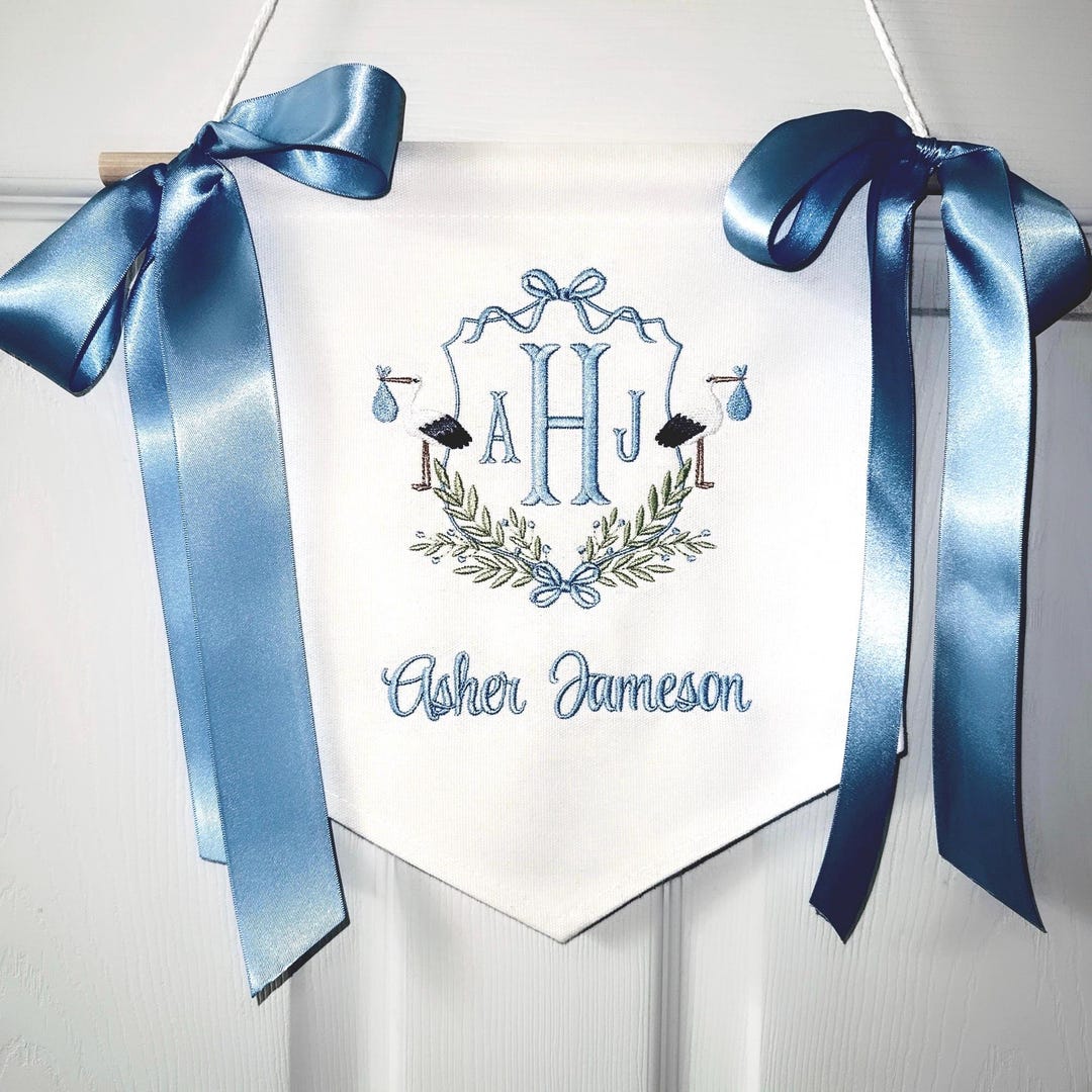 Embroidered Monogrammed Welcome Baby Banner, Hospital Door Hanger, Boy ...