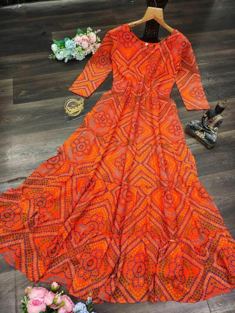 Bandhani Printed Beautiful Gown Uiquely Designed Gown - Etsy