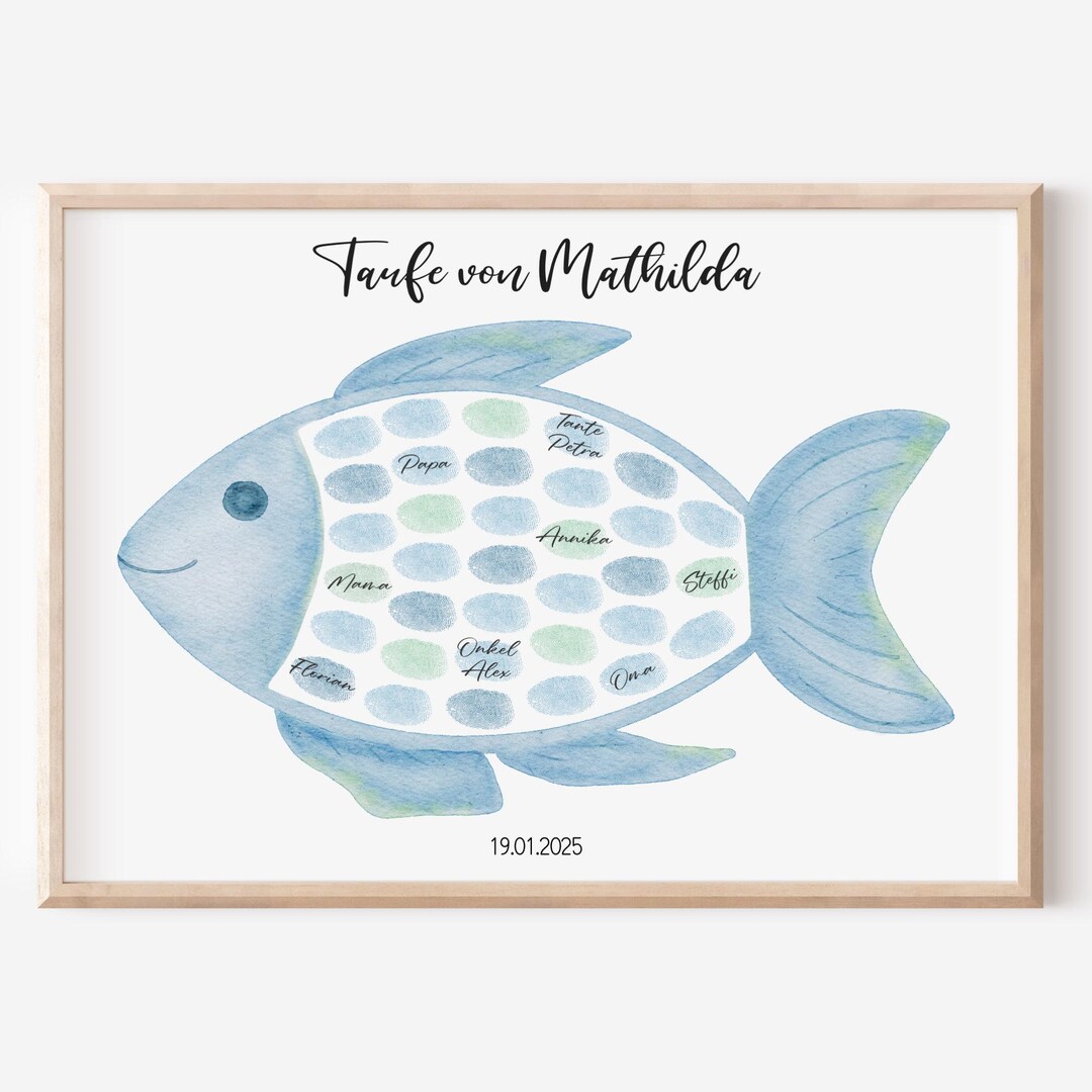 Guest Poster Baptism Fish Fingerprints Guest Book Personalized Baptism ...