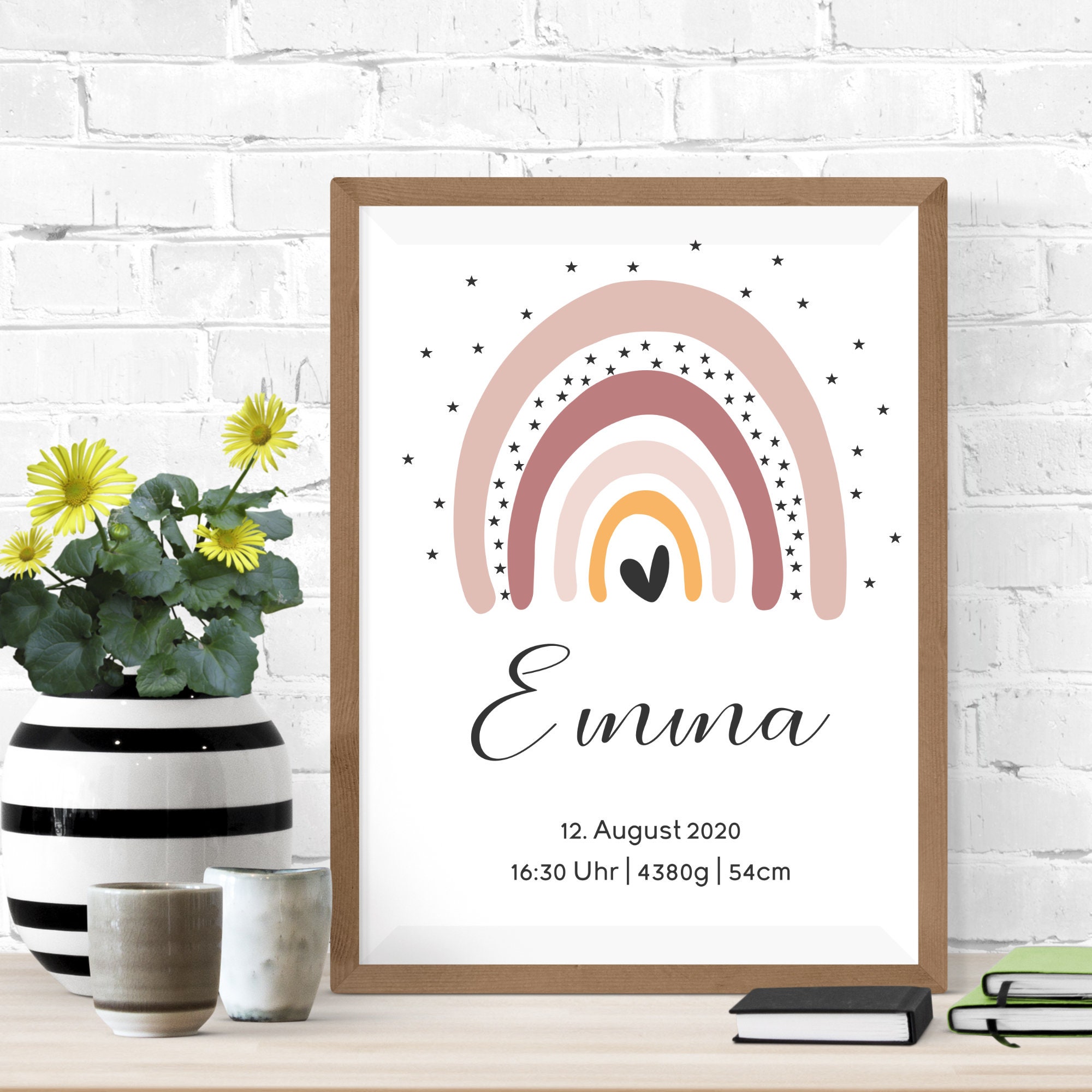 Birth Poster Dates of Birth Personalized Nursery Rainbow - Etsy