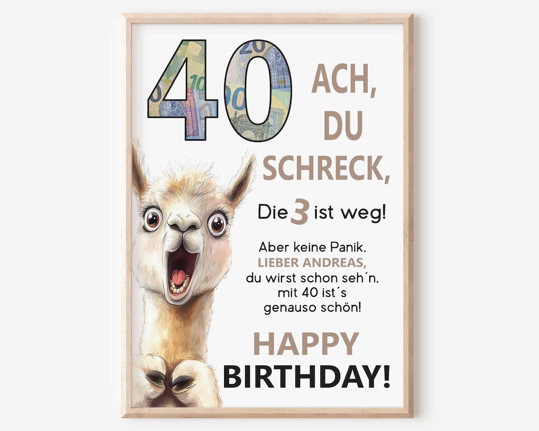 Geldgeschenk 40. Geburtstag Jubiläum runder Geburtstag Personalisiert ...
