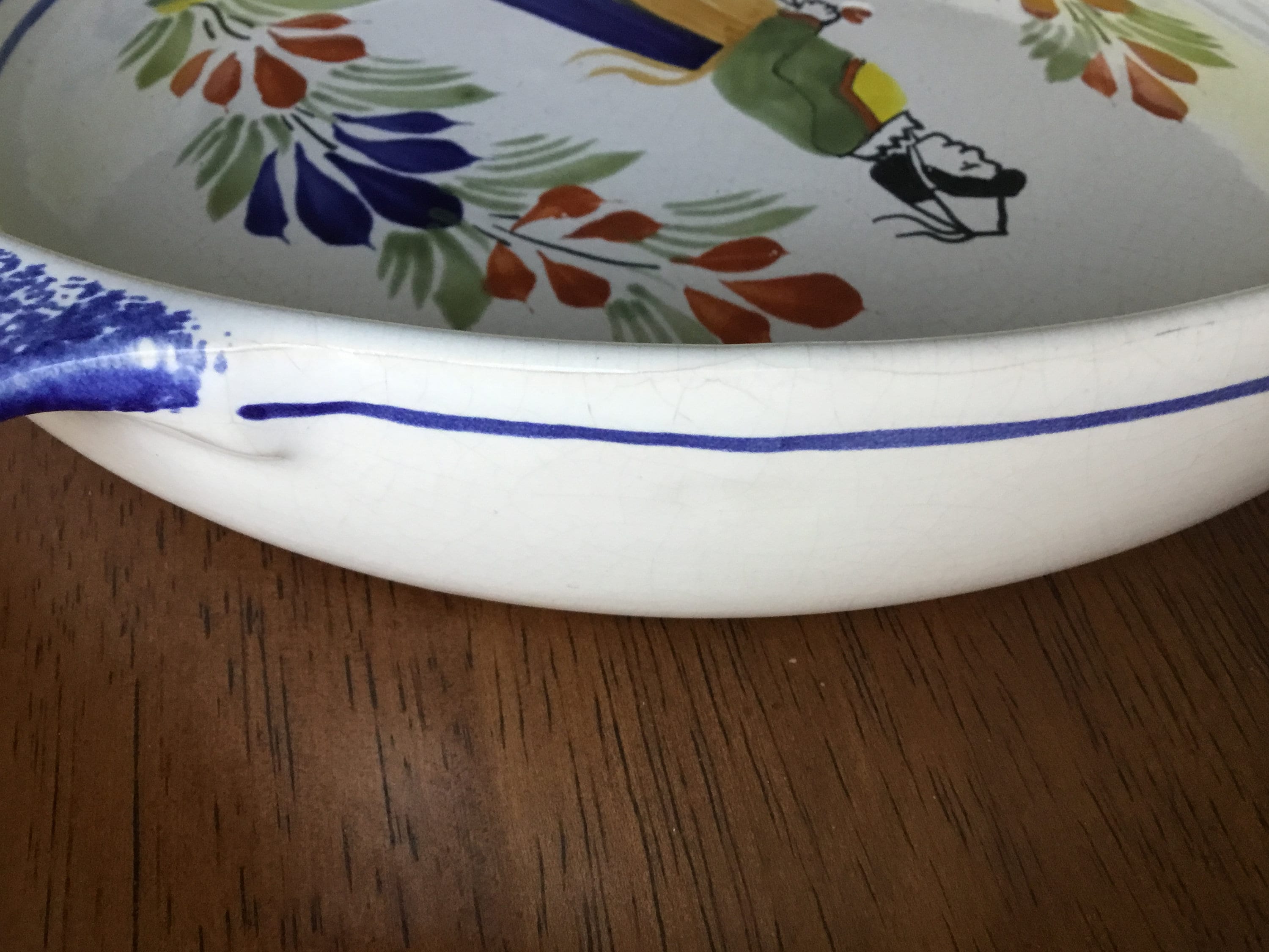 Vintage French Henriot Quimper Faience Pottery Rare Handled Round Baker ...