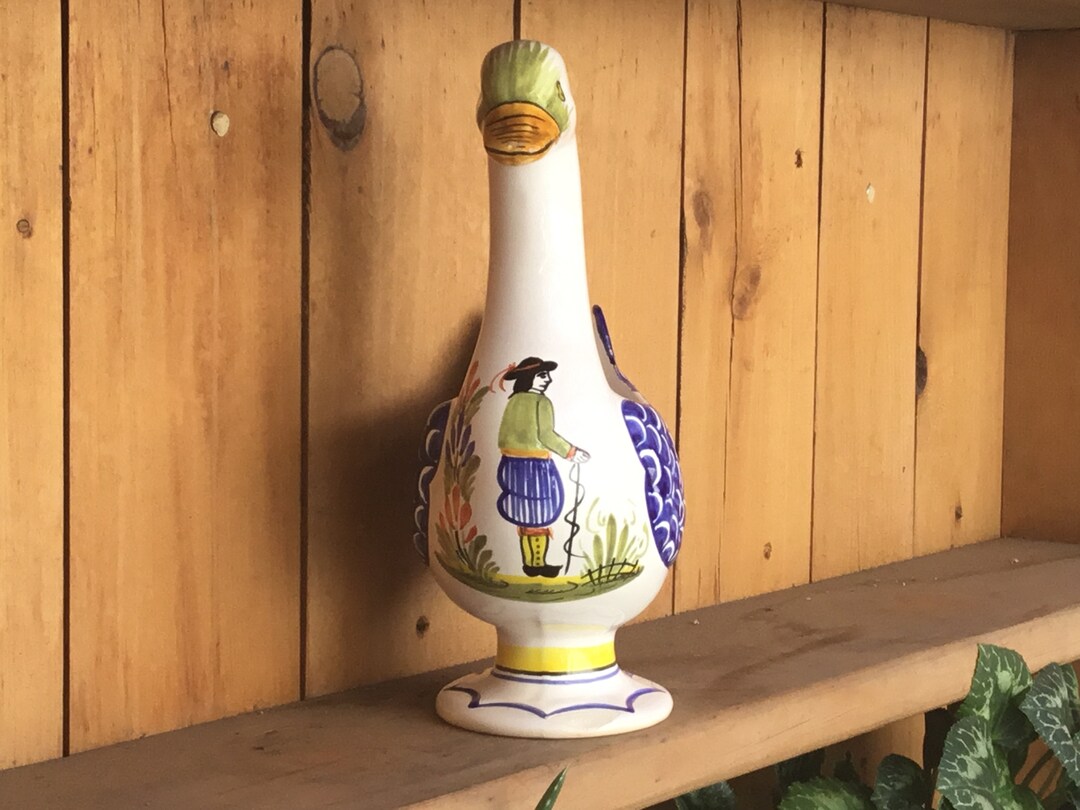 Vintage Hand Painted France Henriot Quimper Faience Pottery Duck Goose ...