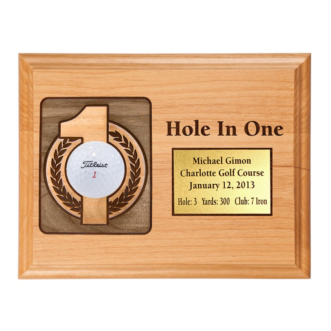 Golf Hole-in-one Laser Etched Plaque With Brass Plate | Natural Wood ...