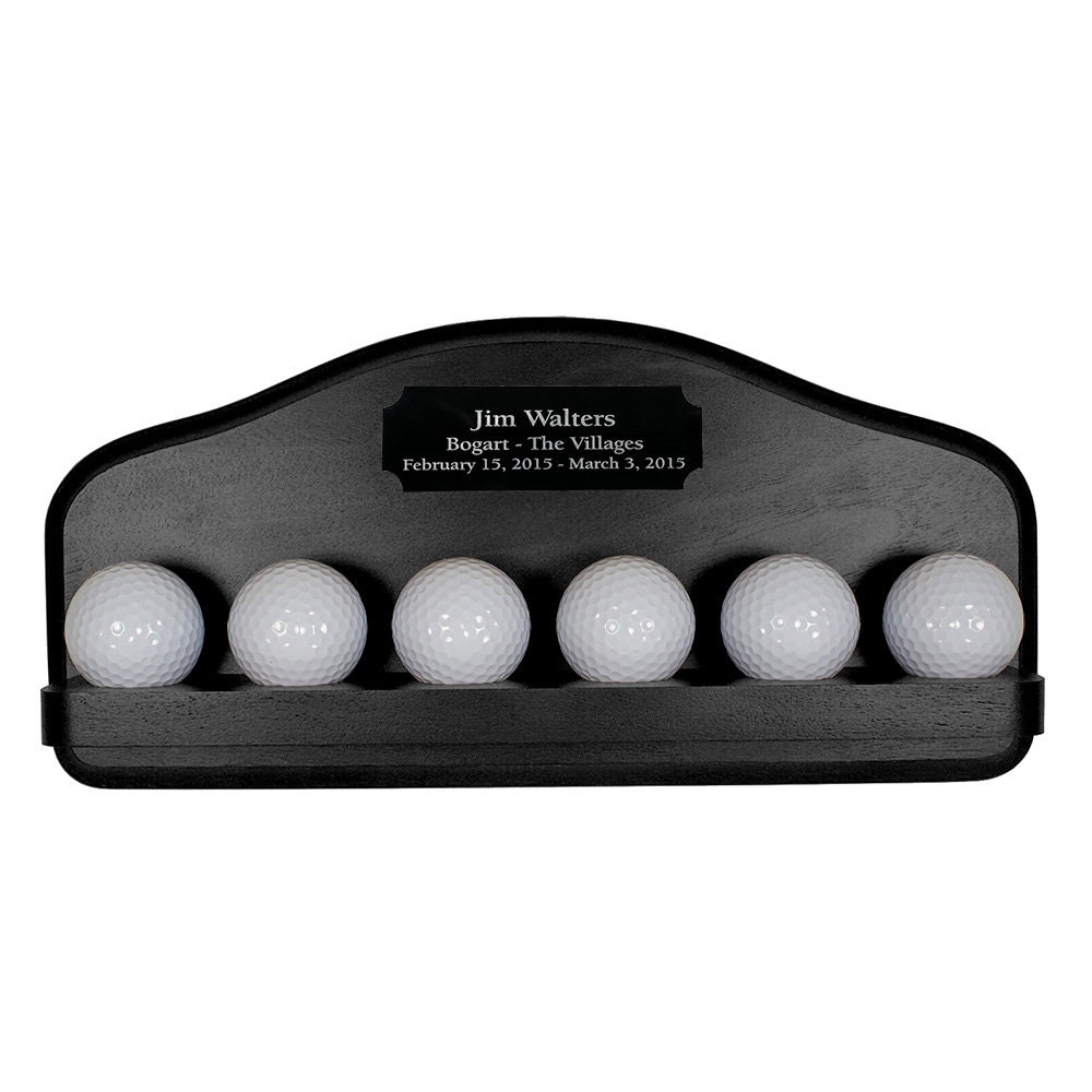 Golf Ball Display With Engraved Plate | Holds 6 Golf Balls | Solid Wood ...