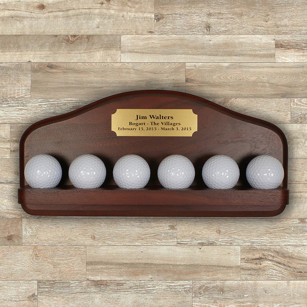 Golf Ball Display With Engraved Plate | Holds 6 Golf Balls | Solid Wood ...